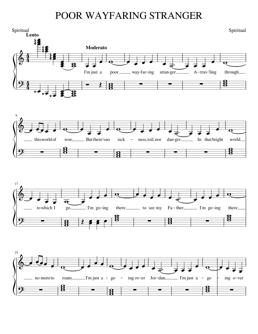 POOR WAYFARING STRANGER Sheet music for Piano (Solo) Easy | Musescore.com