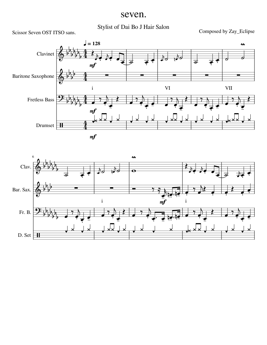 seven. - A 刺客伍六七/Scissor Seven sans. theme Sheet Music with Chords for ...