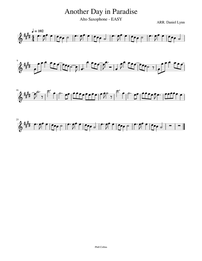 Another day in paradise – Phil Collins Sheet Music for Saxophone alto ...