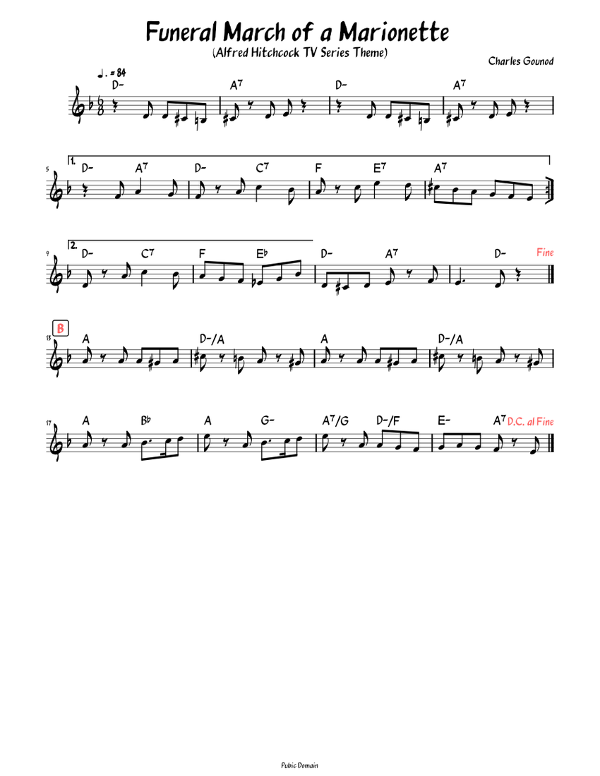 Funeral March of a Marionette (Lead sheet) Sheet Music with Chords for ...