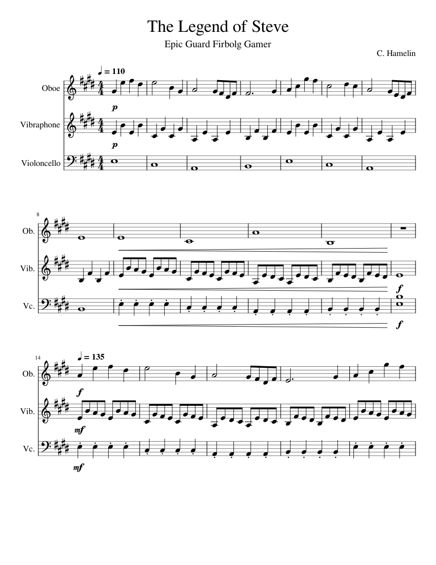 The Legend of Steve Sheet music for Oboe, Vibraphone, Cello (Mixed Trio ...