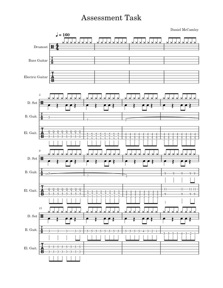 Assessment Task music Sheet music for Guitar, Bass guitar, Drum group ...