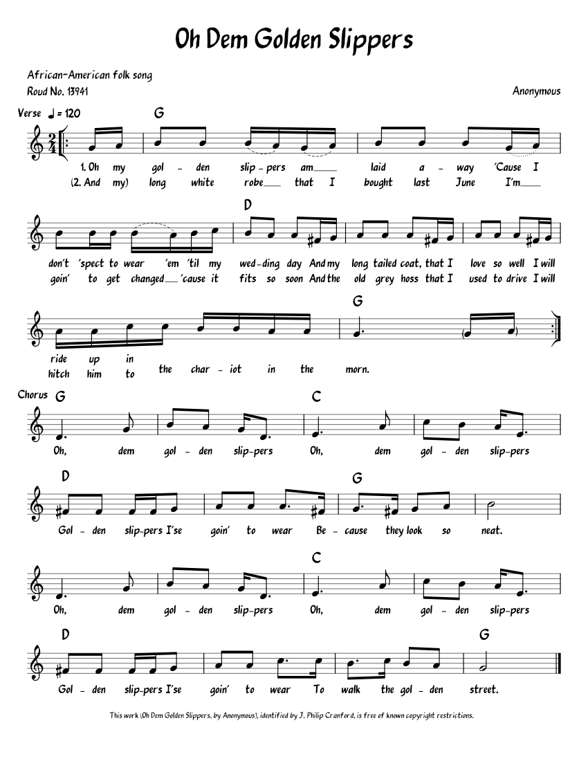 Oh Dem Golden Slippers - Lead Sheet Sheet Music with Chords for Piano ...