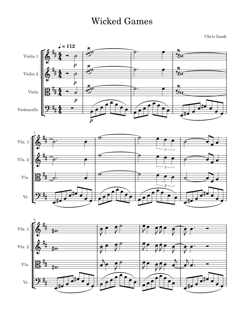 Wicked game – Chris Isaak Sheet Music for Violin, Viola, Cello (String Quartet) | MuseScore.com