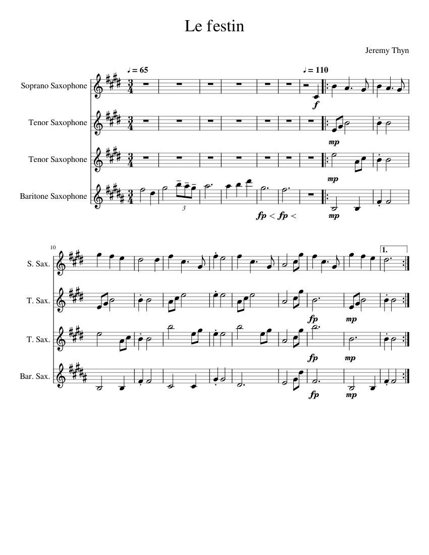 short Le festin Sheet Music for Saxophone tenor, Saxophone baritone ...