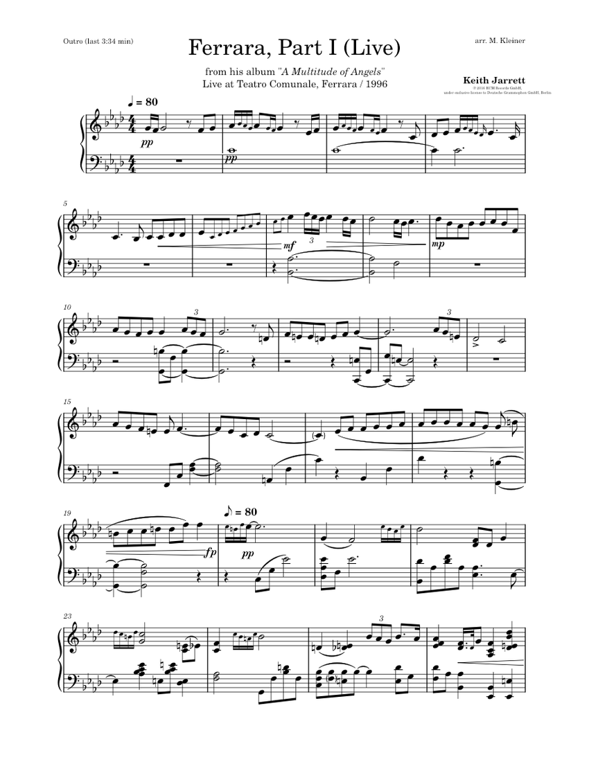 Ferrara, Part I (Live at Teatro Comunale / 1996) – Keith Jarrett Sheet ...