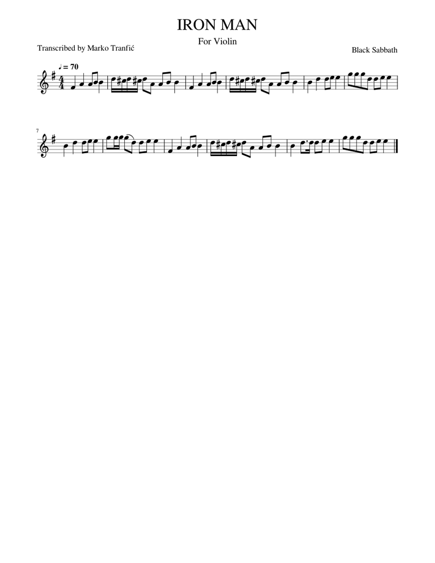 IRON MAN by Black Sabbath for VIOLIN Sheet Music for Violin (Solo ...
