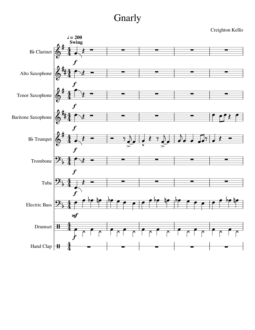 Gnarly Sheet Music for Trombone, Tuba, Clarinet in b-flat, Saxophone ...