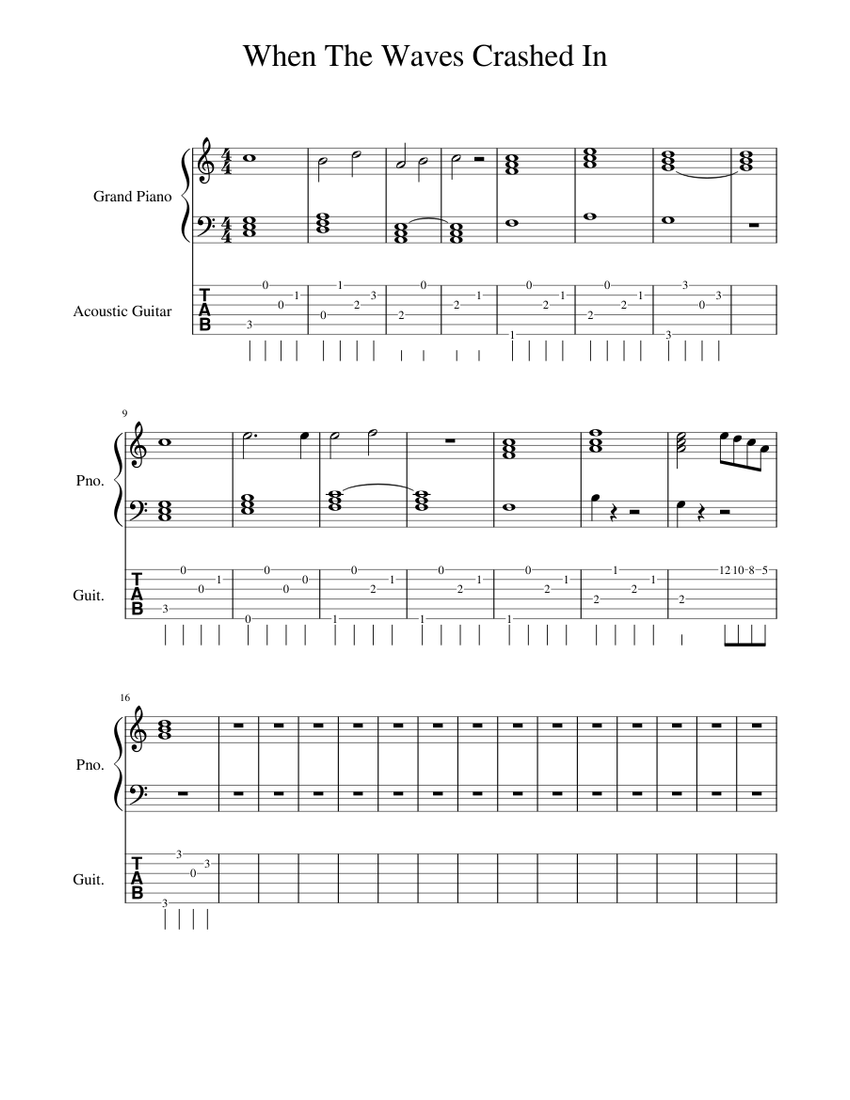 When The Waves Crashed In Sheet Music for Piano, Guitar (Mixed Duet ...