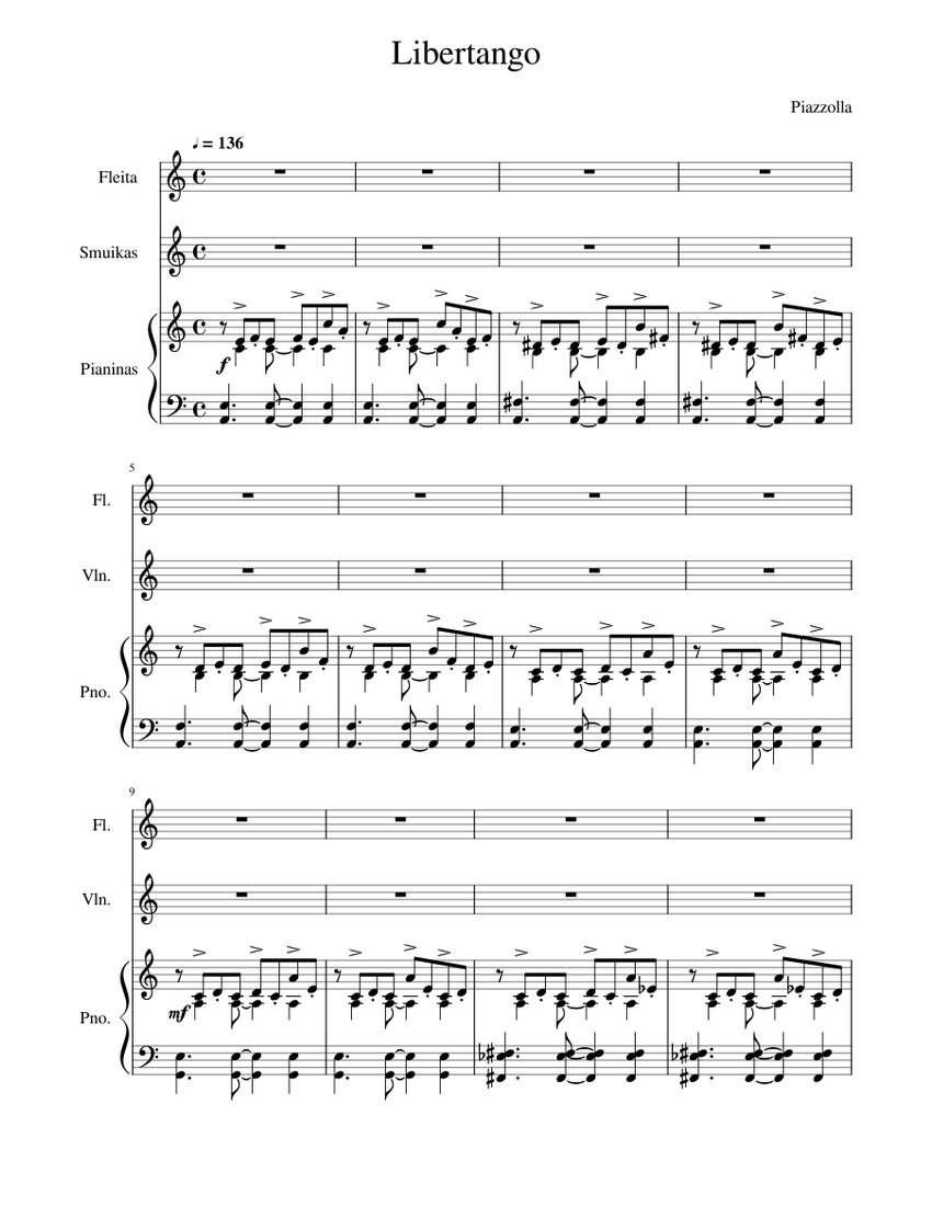 Libertango - Astor Piazzolla Sheet Music for Piano, Flute, Violin ...