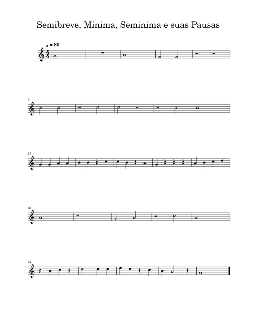 Exercicio - Semibreve, Mínima, Semínima e Pausas – davizera Semibreve ...
