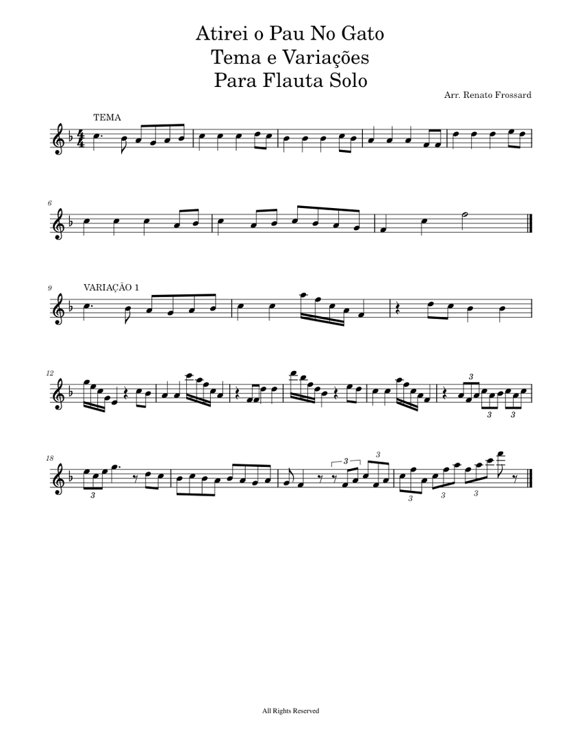 Atirei o Pau no Gato, Tema e Variação 1 Para Flauta Solo Sheet music ...