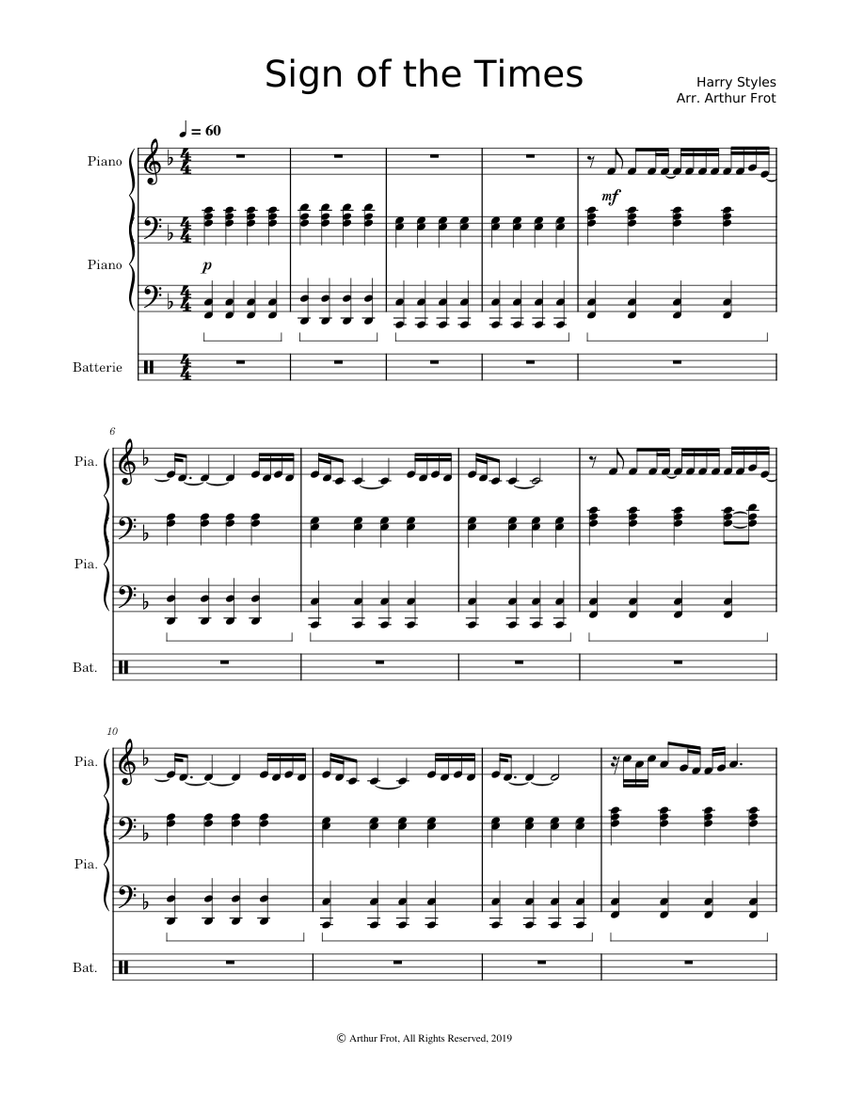 Sign of the Times – Harry Styles Sheet music for Piano, Drum group ...