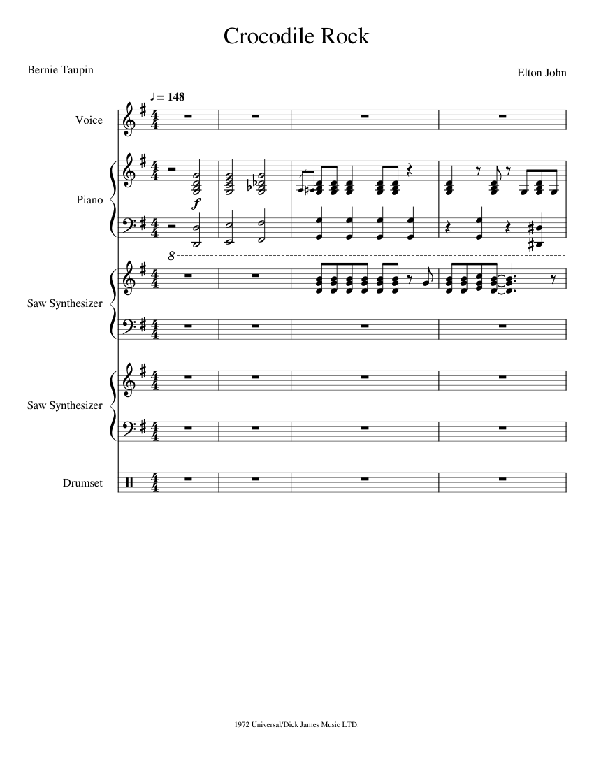 Crocodile_Rock Sheet music for Piano, Vocals, Drum group, Synthesizer ...