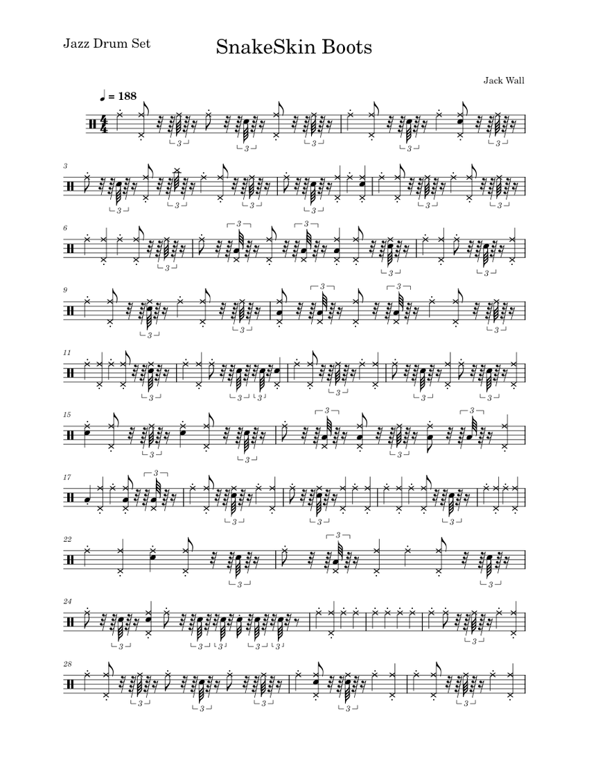 Snakeskin Boots – Jack Wall Snakeskin Boots Drum Sheet Sheet music for ...