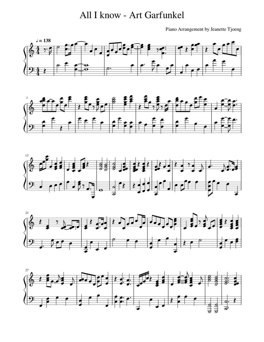 All I Know - Art Garfunkel (Piano Cover) Sheet music for Piano (Solo ...