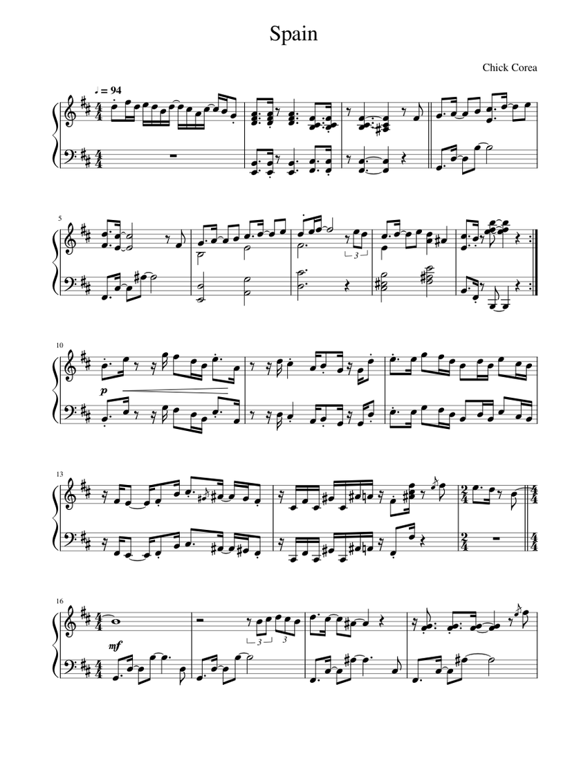 Spain Sheet Music for Piano (Solo) | MuseScore.com