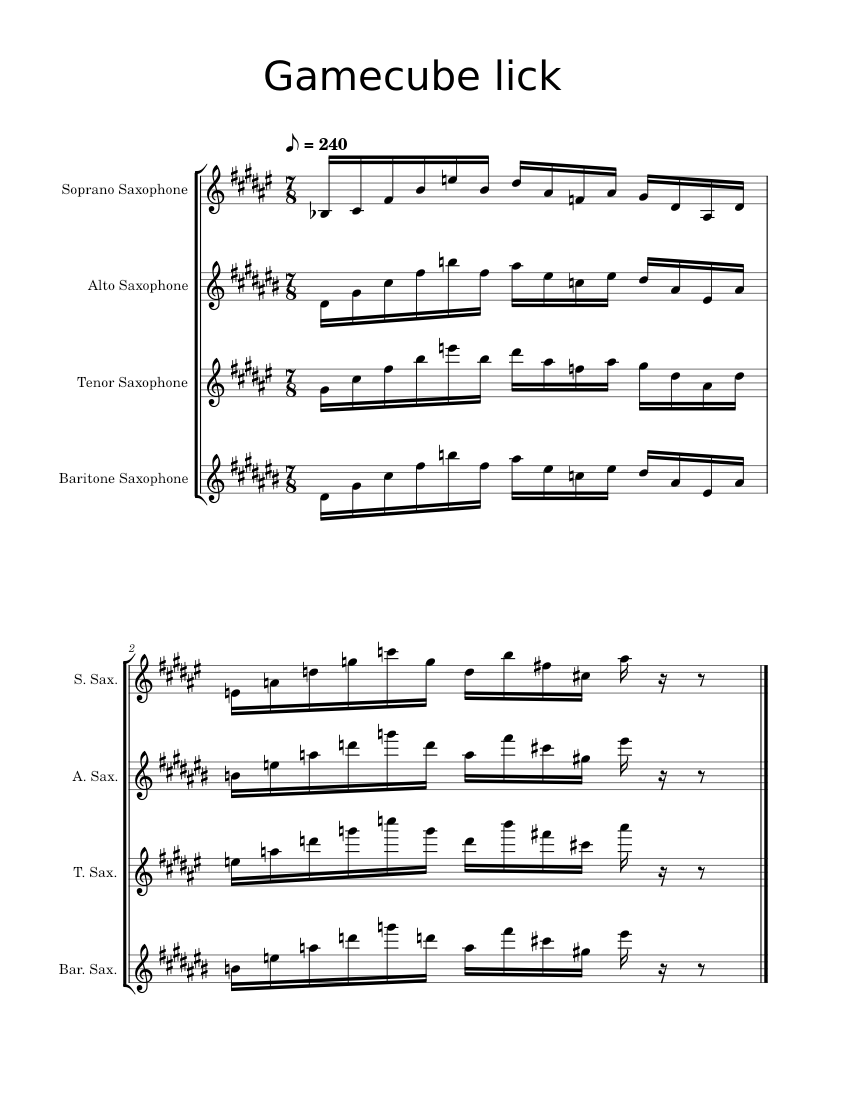 Gamecube Startup – Toru Minegishi Gamecube Lick for Saxophones Sheet ...