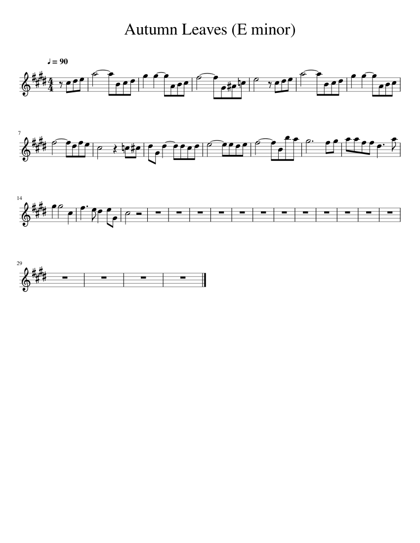 Autumn Leaves E minor Sheet Music for Saxophone baritone (Solo ...