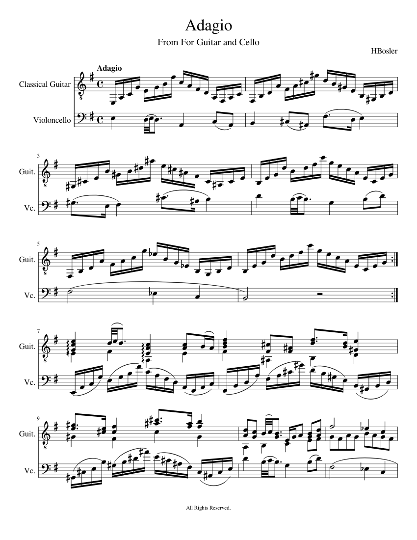 Adagio From "For Guitar and Cello" Sheet Music for Cello, Guitar ...