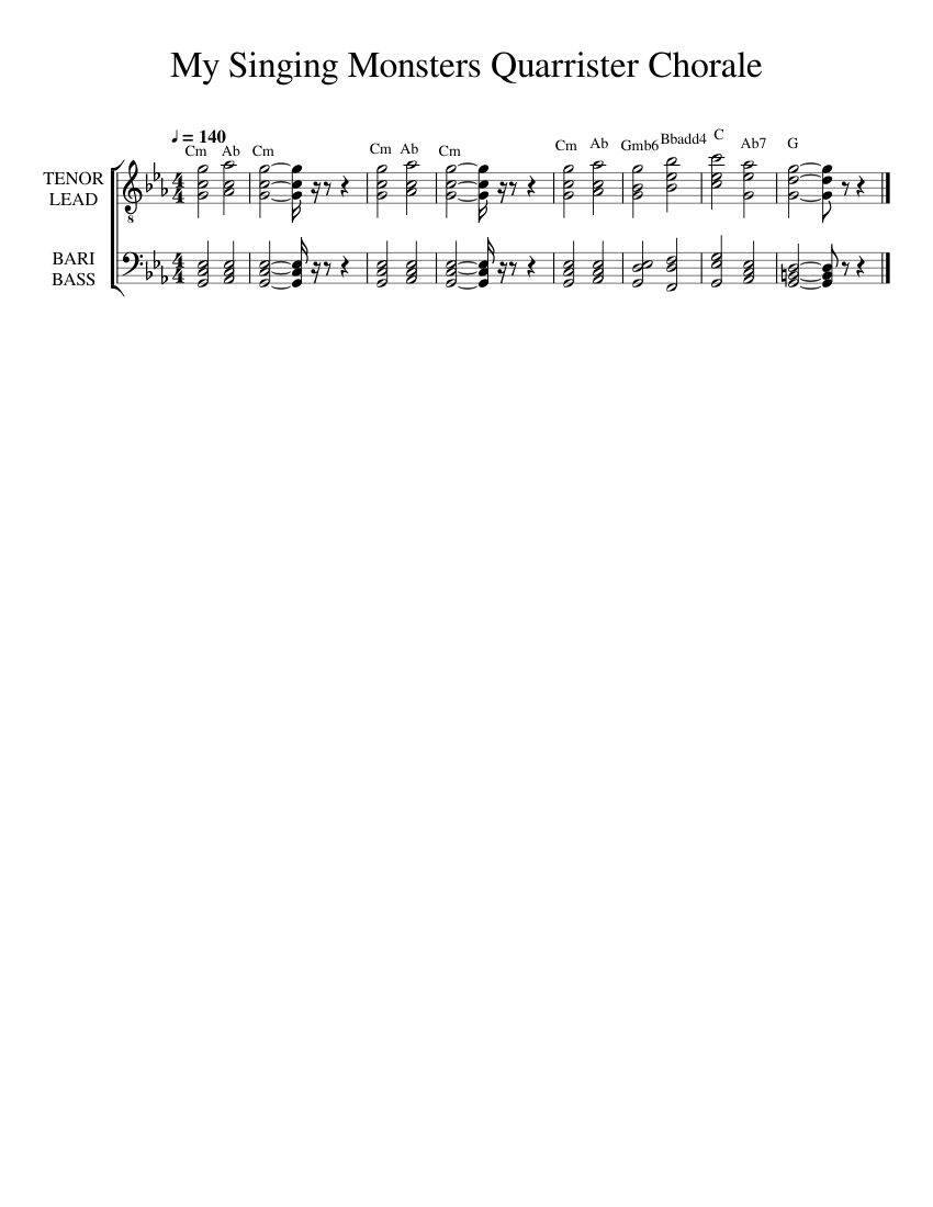 My Singing Monsters Quarrister Chorale Sheet Music for Tenor, Bass ...