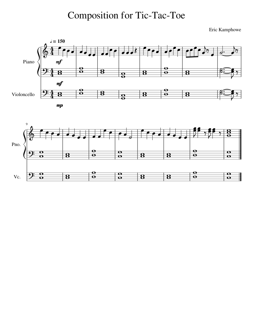 Composition_for_Tic-Tac-Toe Sheet music for Piano, Cello (Solo ...