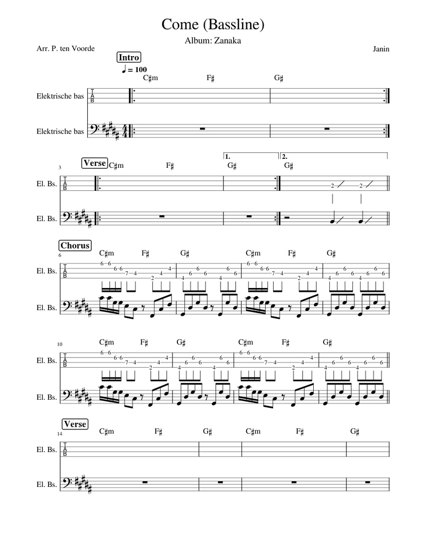 Come – Jain Come Bassline Sheet music for Bass guitar (Solo ...