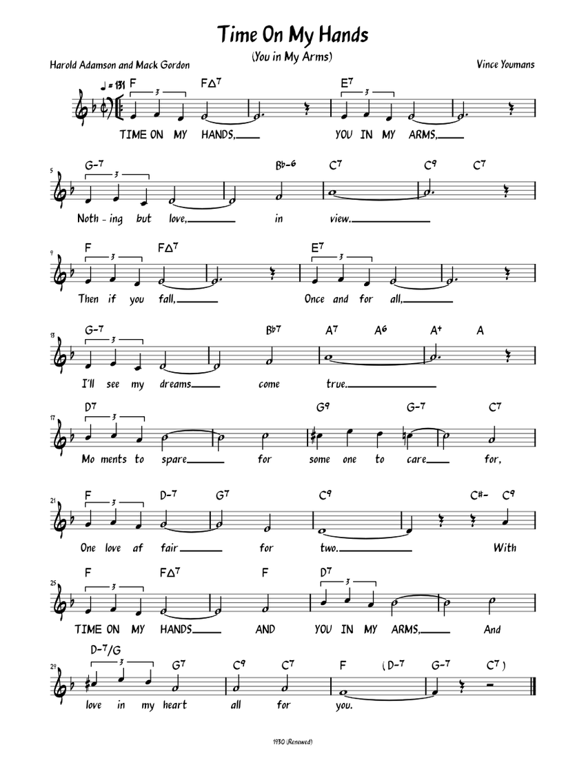 Time on My Hands (Lead sheet with lyrics ) Sheet Music with Chords for ...