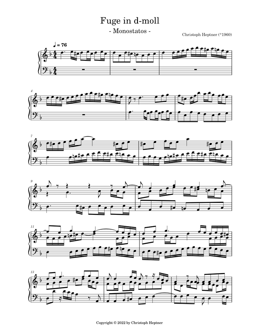 Fuge in d-moll - Christoph Heptner (*1960) Sheet music for Piano (Solo ...