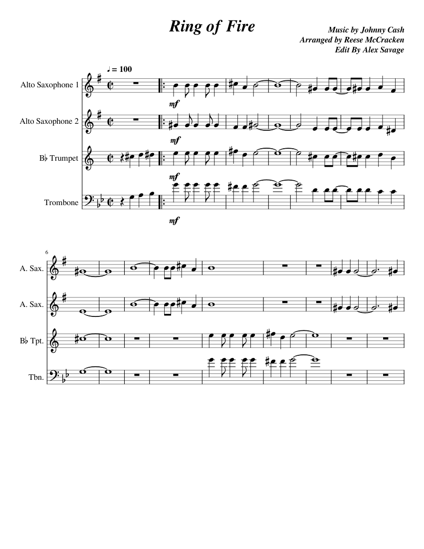 The_Ring_Of_Fire Sheet Music for Trombone, Saxophone alto, Trumpet in b ...