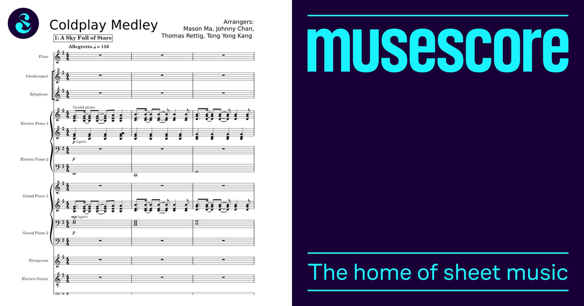 Coldplay Medley Sheet Music for Piano, Flute, Glockenspiel, Violin ...