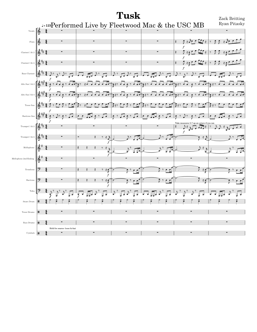 Tusk – Fleetwood Mac Sheet Music for Trombone, Tuba, Flute piccolo ...