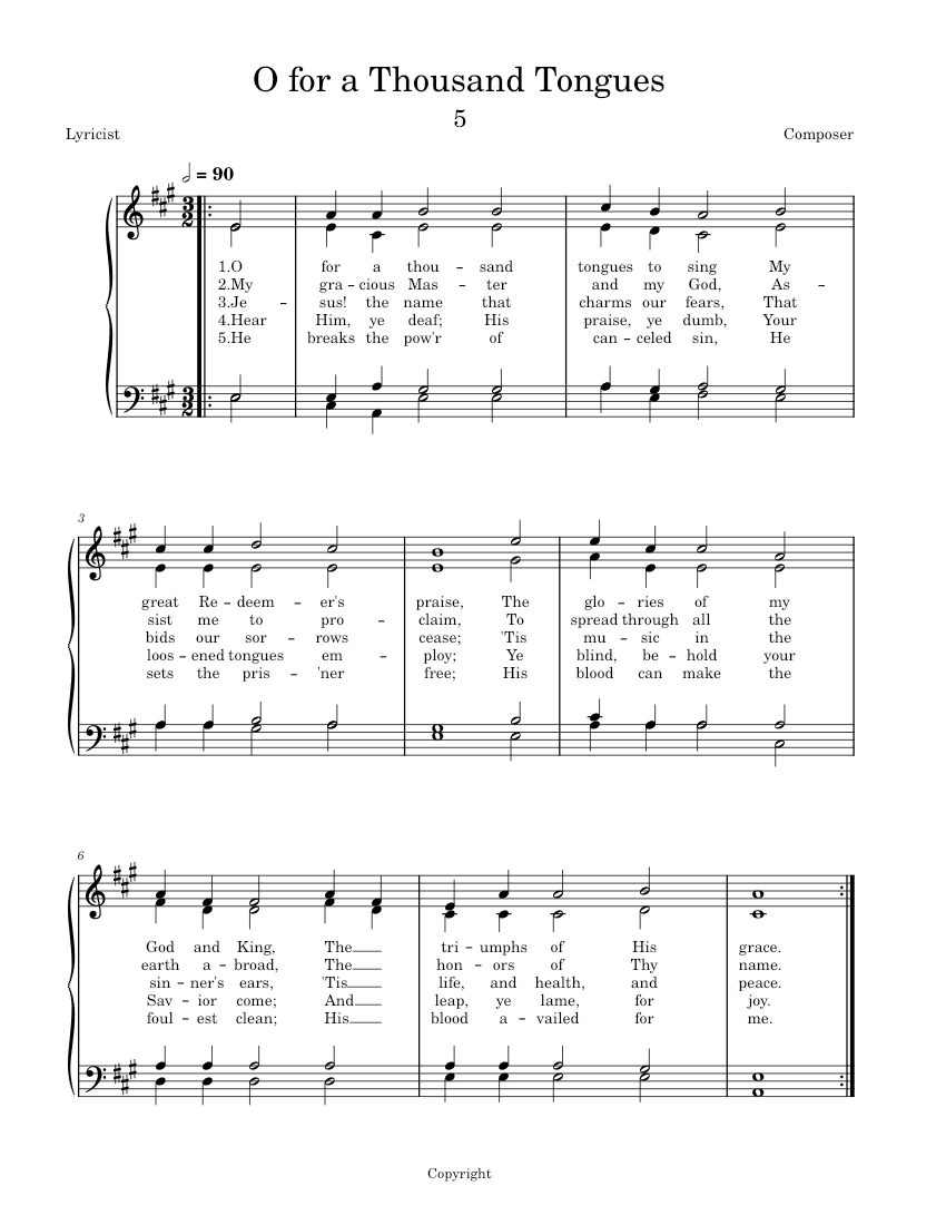 O for a thousand tongues to sing – Carl G. Gläser Sheet music for Piano ...