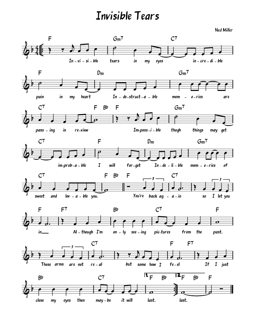 Invisible Tears Sheet Music with Chords for Piano (Solo) easy ...