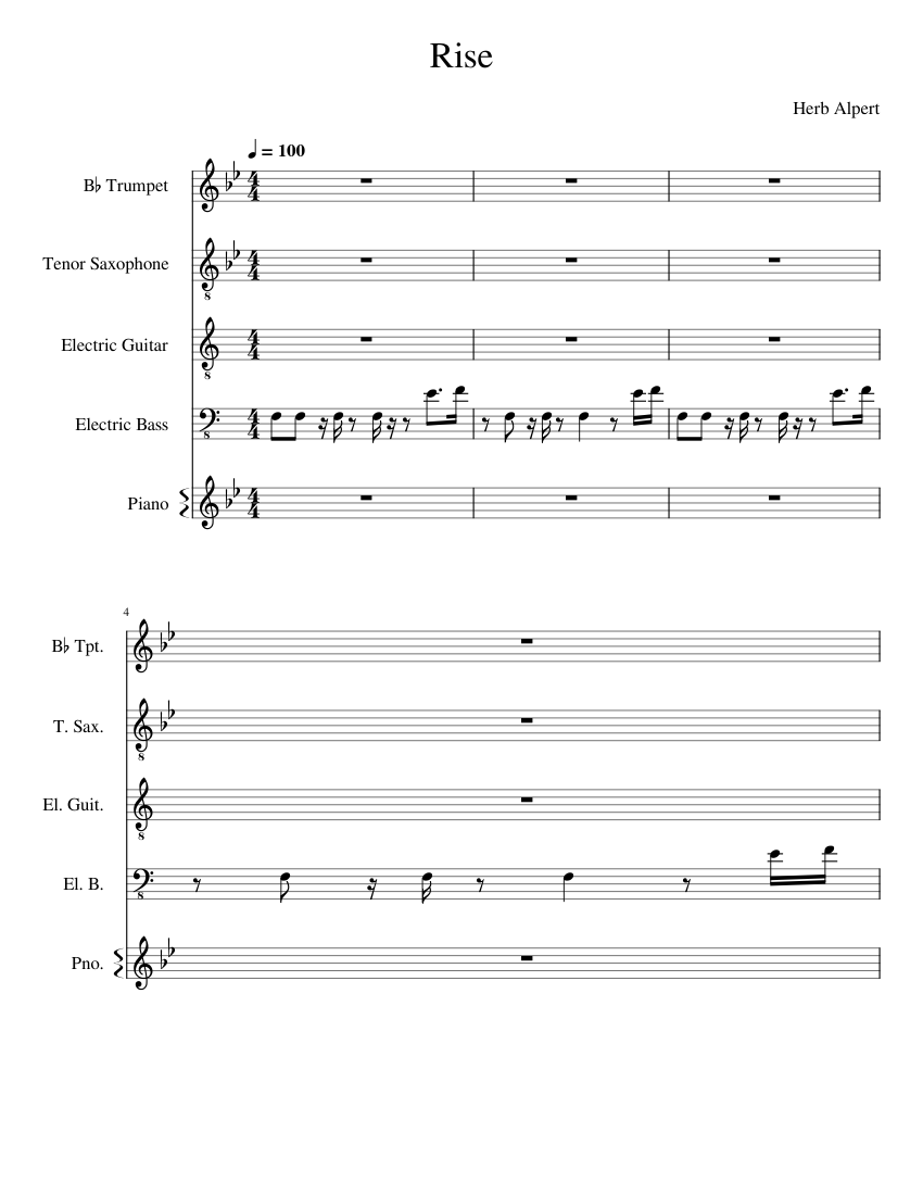 Rise – Herb Alpert Rise Sheet Music for Piano, Saxophone tenor, Trumpet ...
