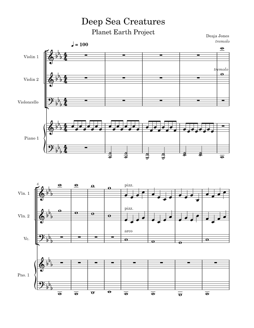 Deep Sea Creatures Sheet music for Piano, Violin, Cello (Mixed Quintet ...
