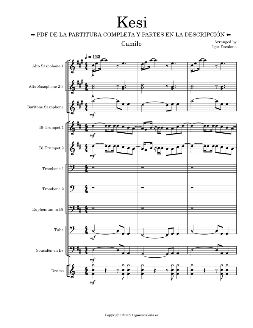 ️ Kesi para charanga 🎺 | Camilo 🎶 Sheet Music for Trombone, Tuba ...