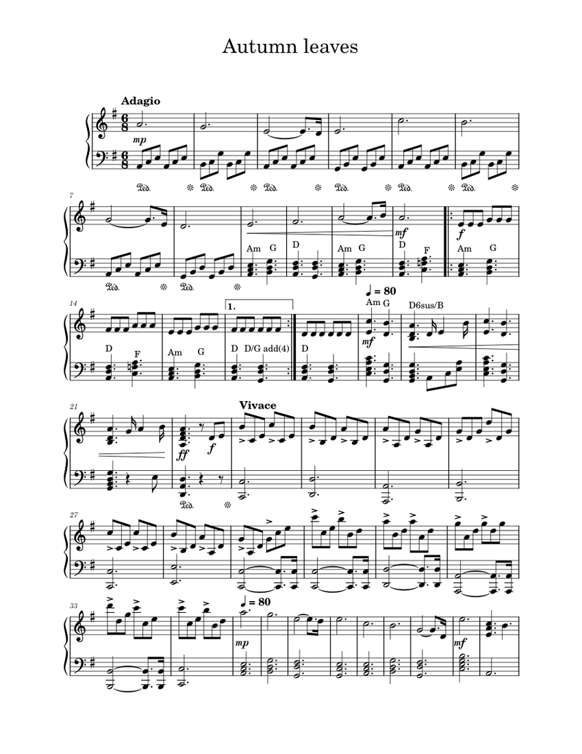 Autumn leaves Sheet Music for Piano (Solo) | MuseScore.com