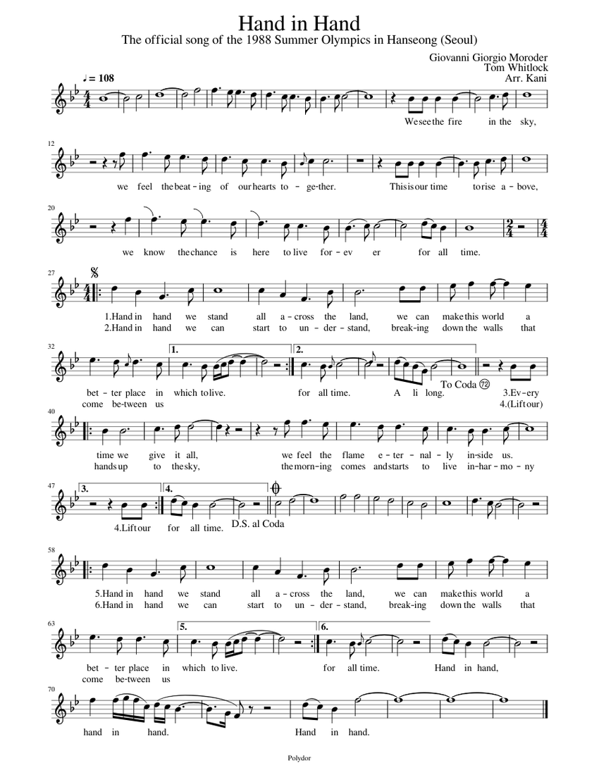 Hand in Hand Sheet Music for Piano (Solo) easy | MuseScore.com