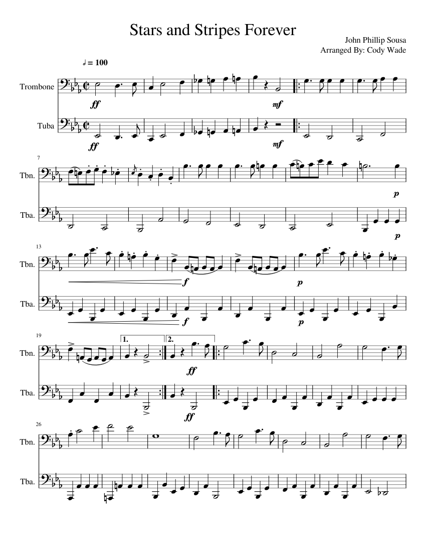 The Stars And Stripes Forever – John Philip Sousa Sheet music for Trombone, Tuba (Brass Duet ...
