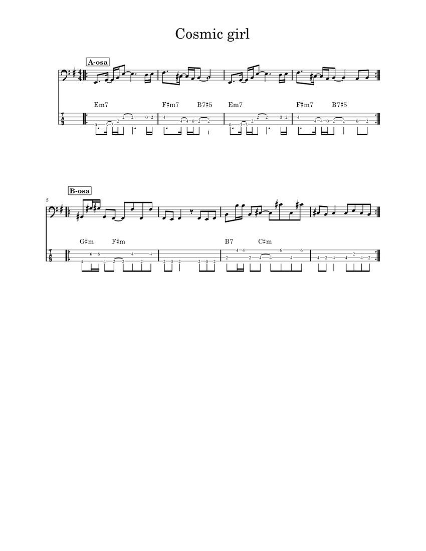 Cosmic girl – Jamiroquai Cosmic girl bass Sheet Music and Tab with ...