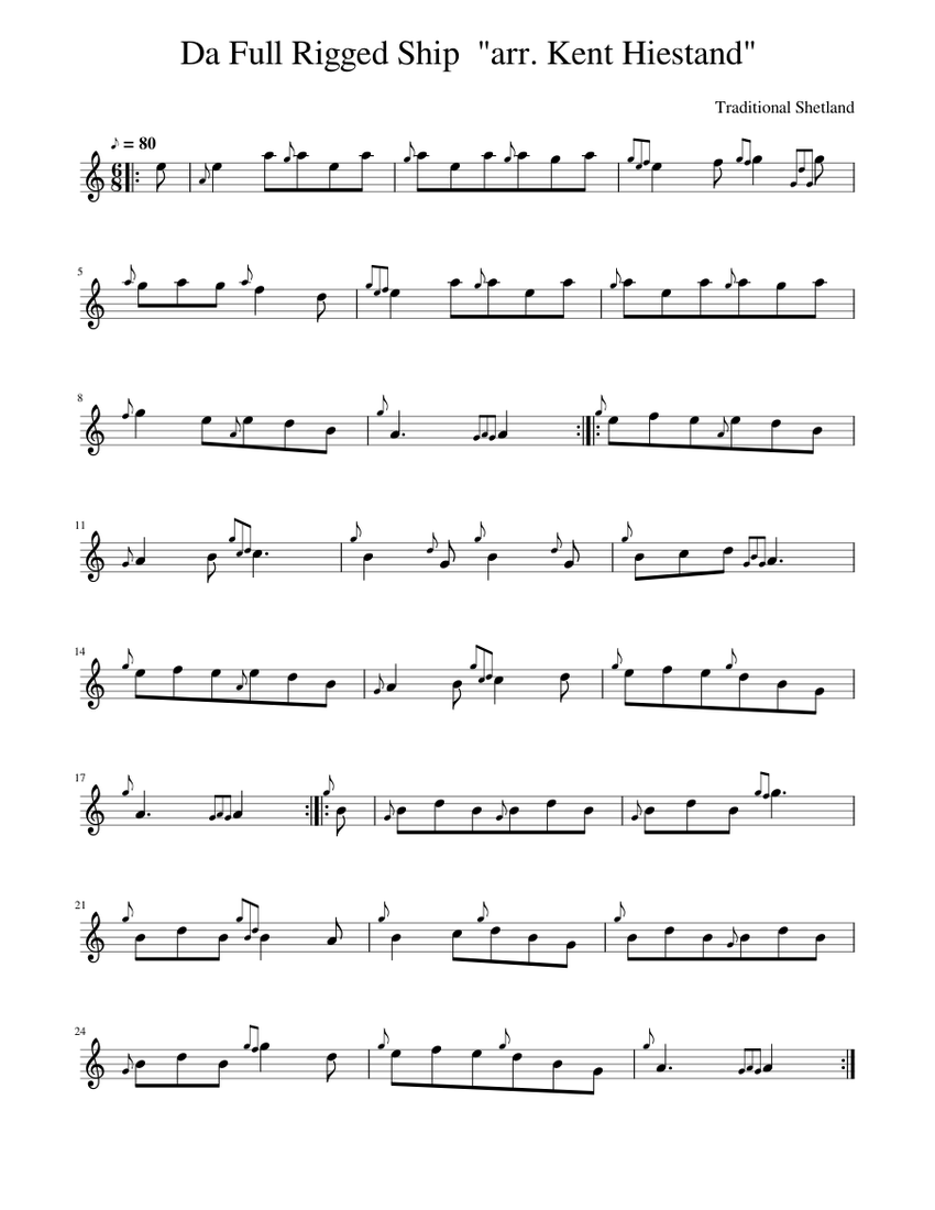 Traditional music - Da Full Rigged Ship "arr. Kent Hiestand" Sheet ...