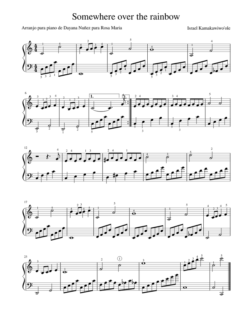 Somewhere over the rainbow - Piano - Arr Dayana Nuñez Sheet Music for ...