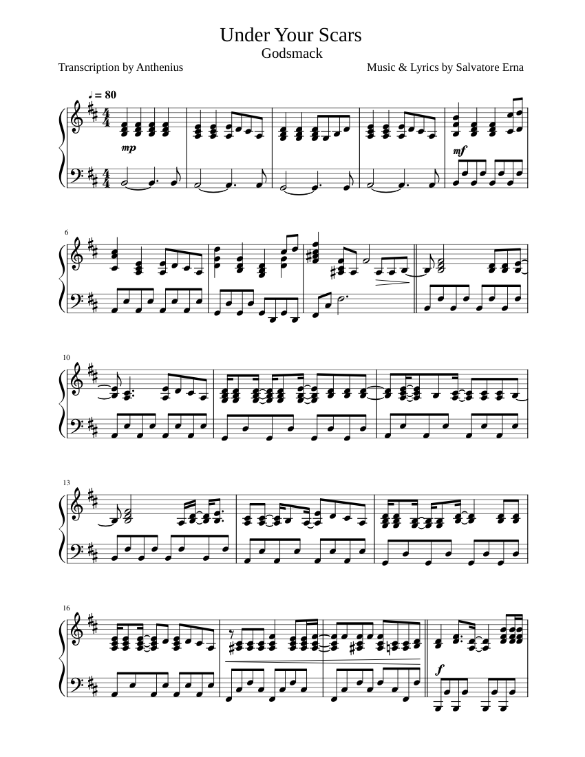 Under Your Scars - Godsmack Sheet Music for Piano (Solo) | MuseScore.com