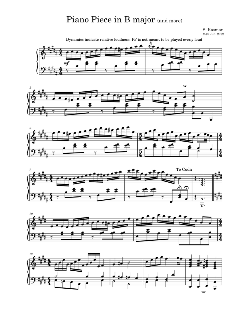 Piano piece in B major (and more) Sheet Music for Piano (Solo ...