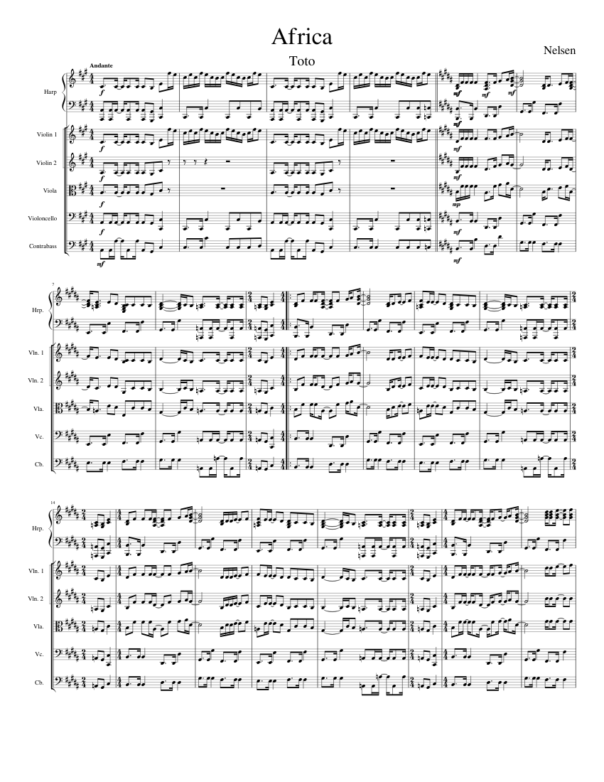 Africa – Toto Africa - Toto Sheet Music for Contrabass, Violin, Viola ...