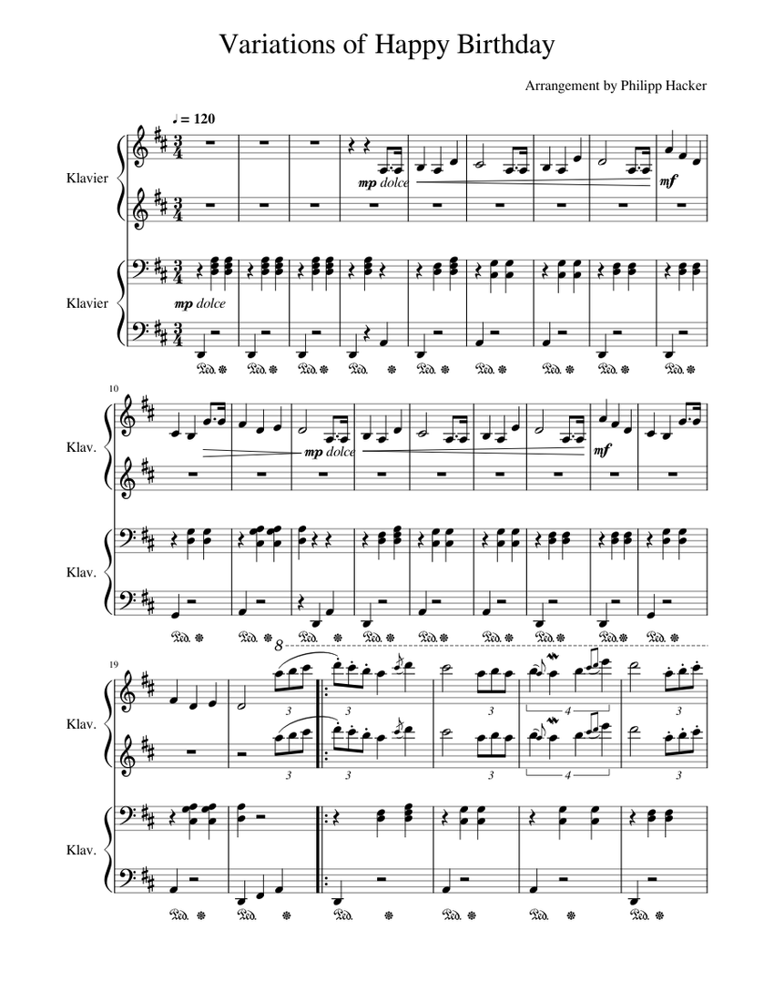 Variations of Happy Birthday | Piano (4 Hands) Sheet Music for Piano ...