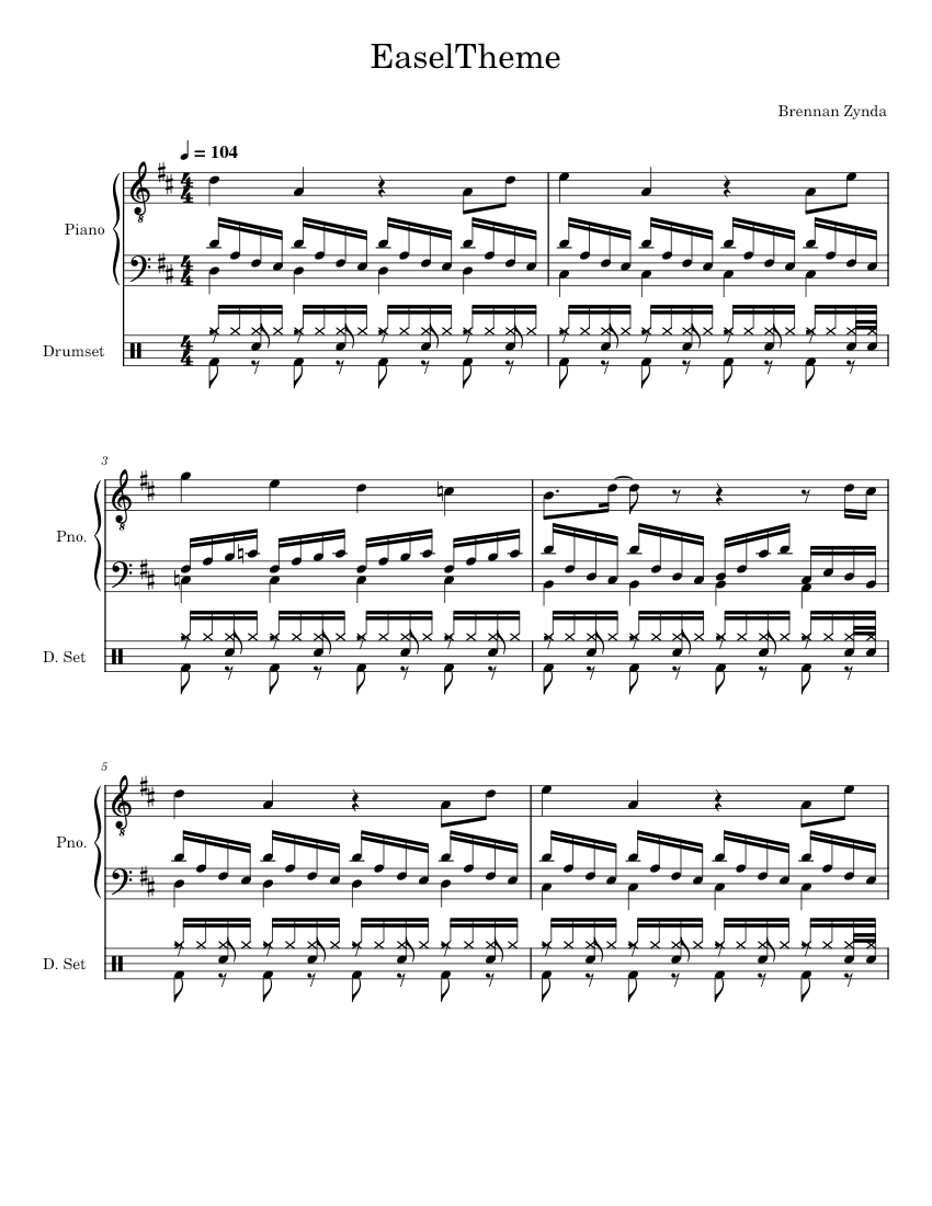 Easel Theme - Brennan Zynda Sheet music for Piano, Drum group (Mixed ...