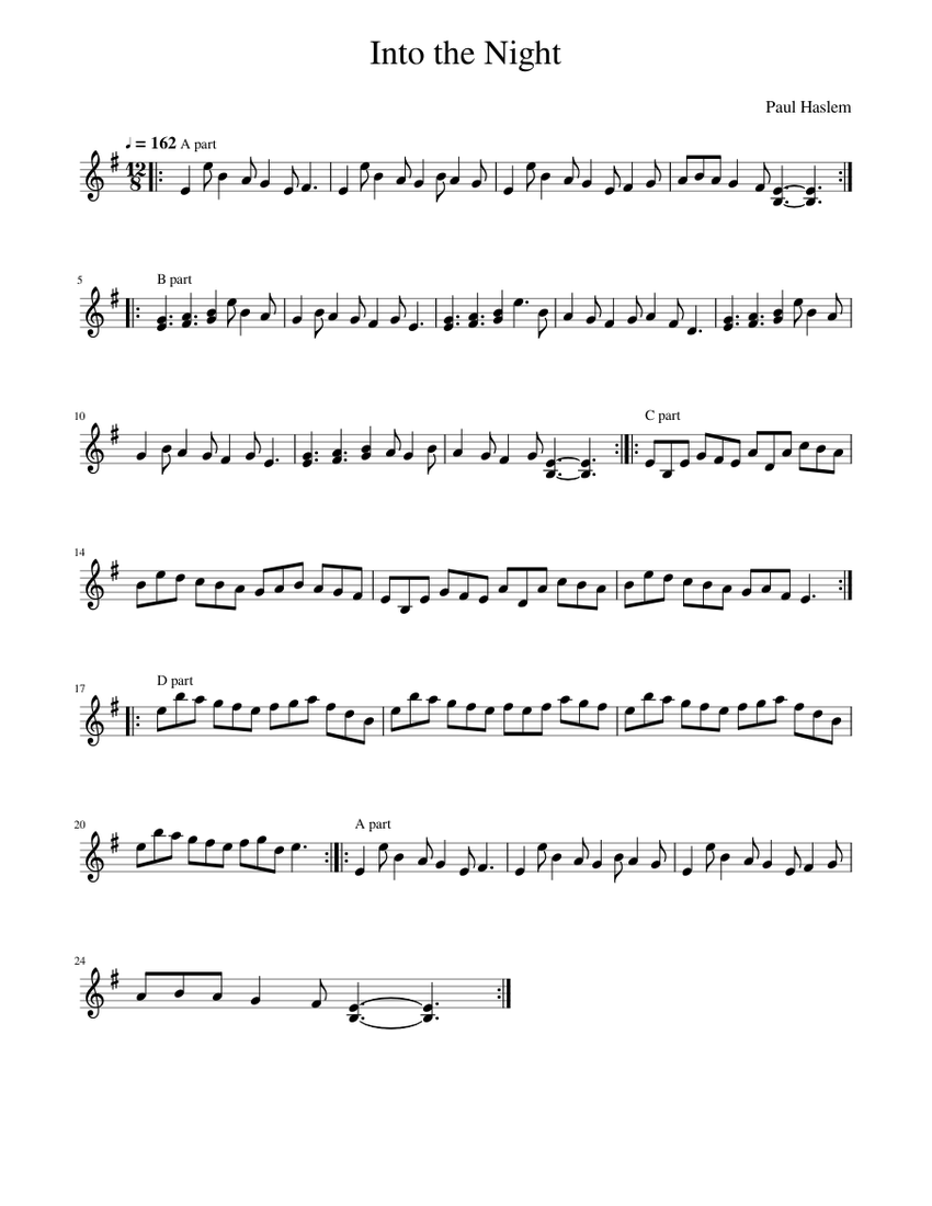 Paul Haslem - Into the Night Sheet music for Piano (Solo) Easy ...