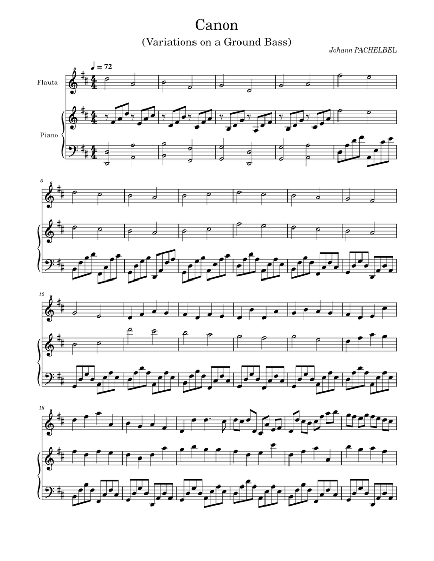 Canon - Pachelbel (Recorder) Sheet music for Piano, Recorder (Solo ...